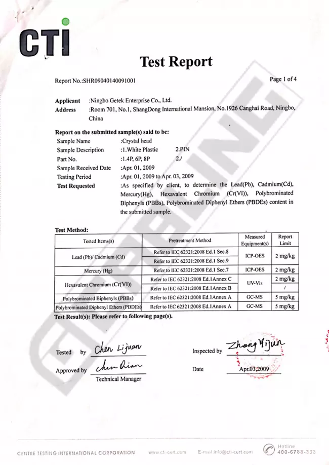 Standard & Certificate - Gcabling-Optical Fiber Products Supplier