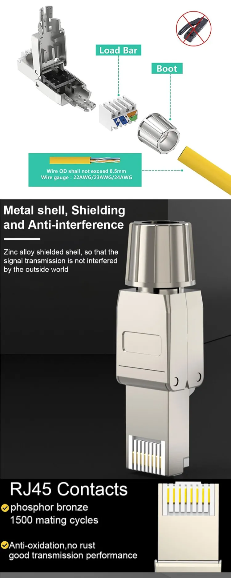 Gcabling Cat6 Cat6A Network 8P8C RJ45 Plug Toolless FTP Cat7 Ethernet RJ45 Connector - Gcabling ...