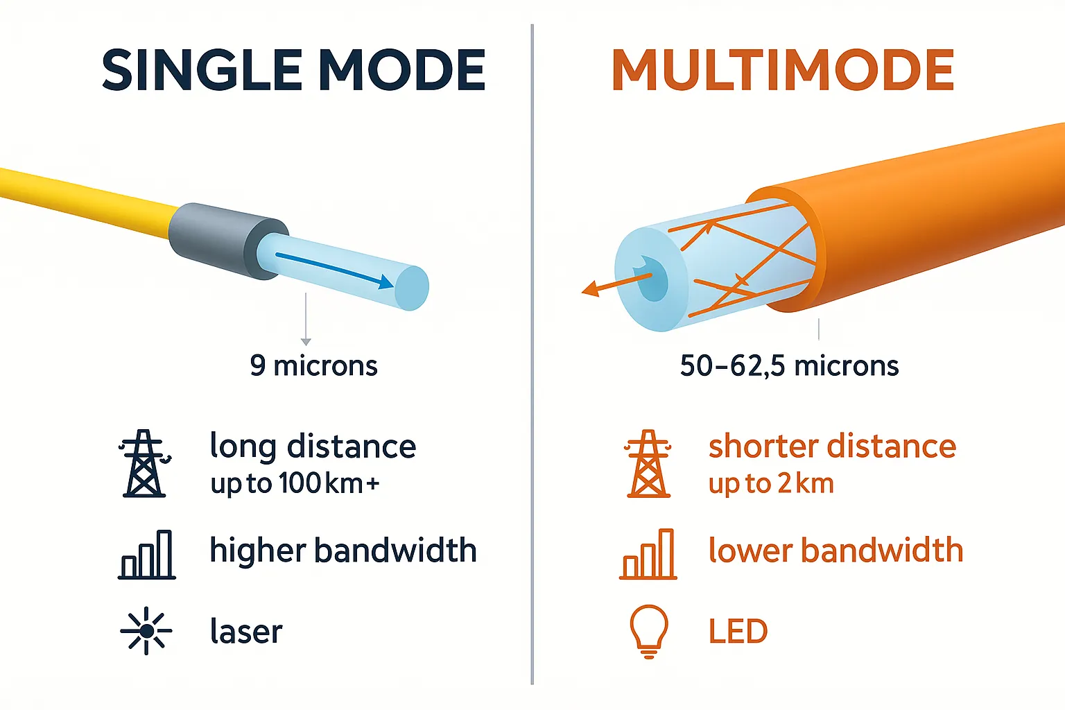 Single Mode vs Multimode Fiber: What’s the Difference? - Gcabling ...